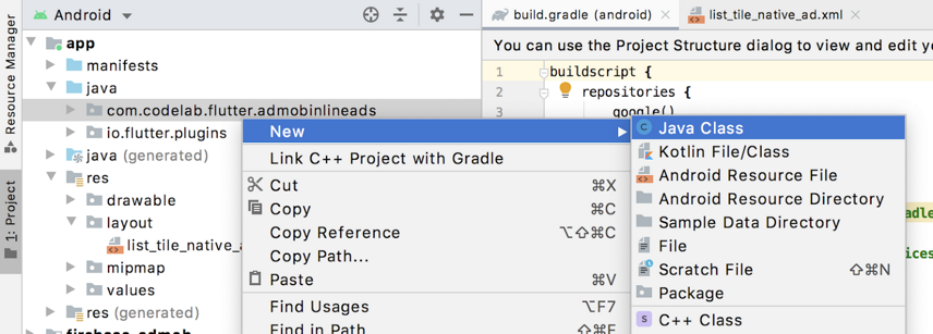 Adding an AdMob banner and native inline ads to a Flutter app | Google Codelabs