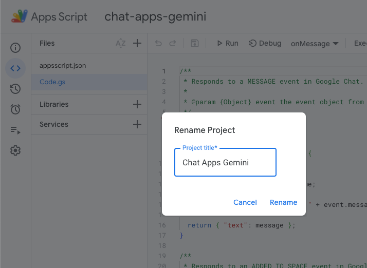 Build apps for Google Chat with Gemini | Google Codelabs