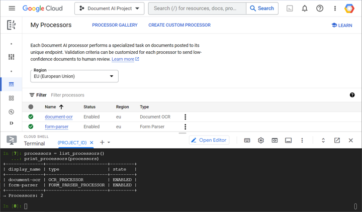 Managing Document AI processors with Python | Google Codelabs