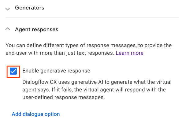Informed decision making using Dialogflow CX generators and data stores | Google Codelabs