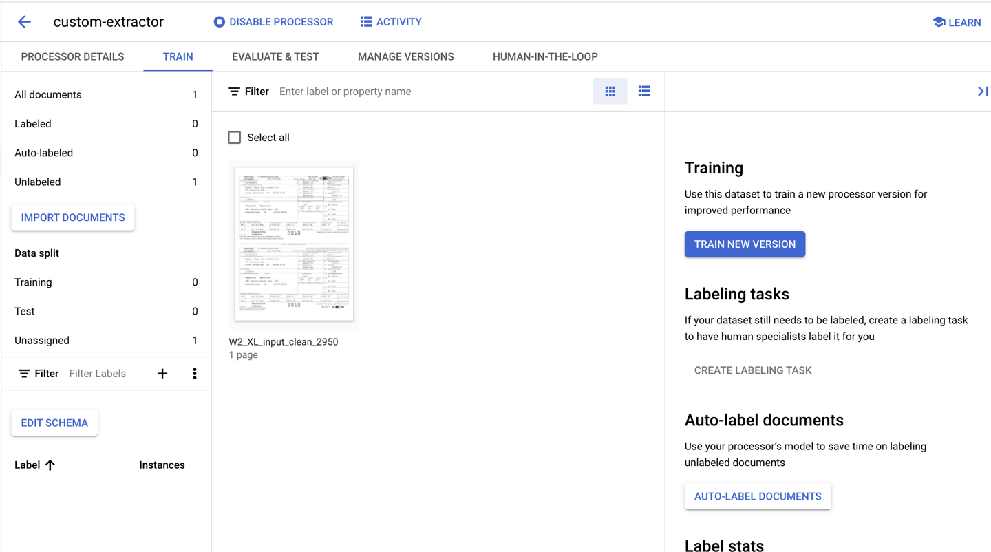 Document AI Workbench - Custom Document Extractor | Google Codelabs