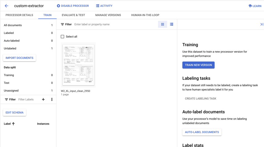 Document AI Workbench - Custom Document Extractor | Google Codelabs