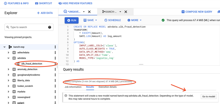 Bigquery ML for Fraud Detection in Credit card transactions using console | Google Codelabs