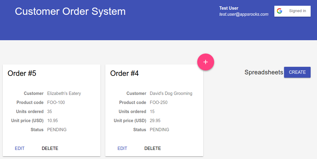 Use Google Sheets as your application's reporting tool | Google Codelabs