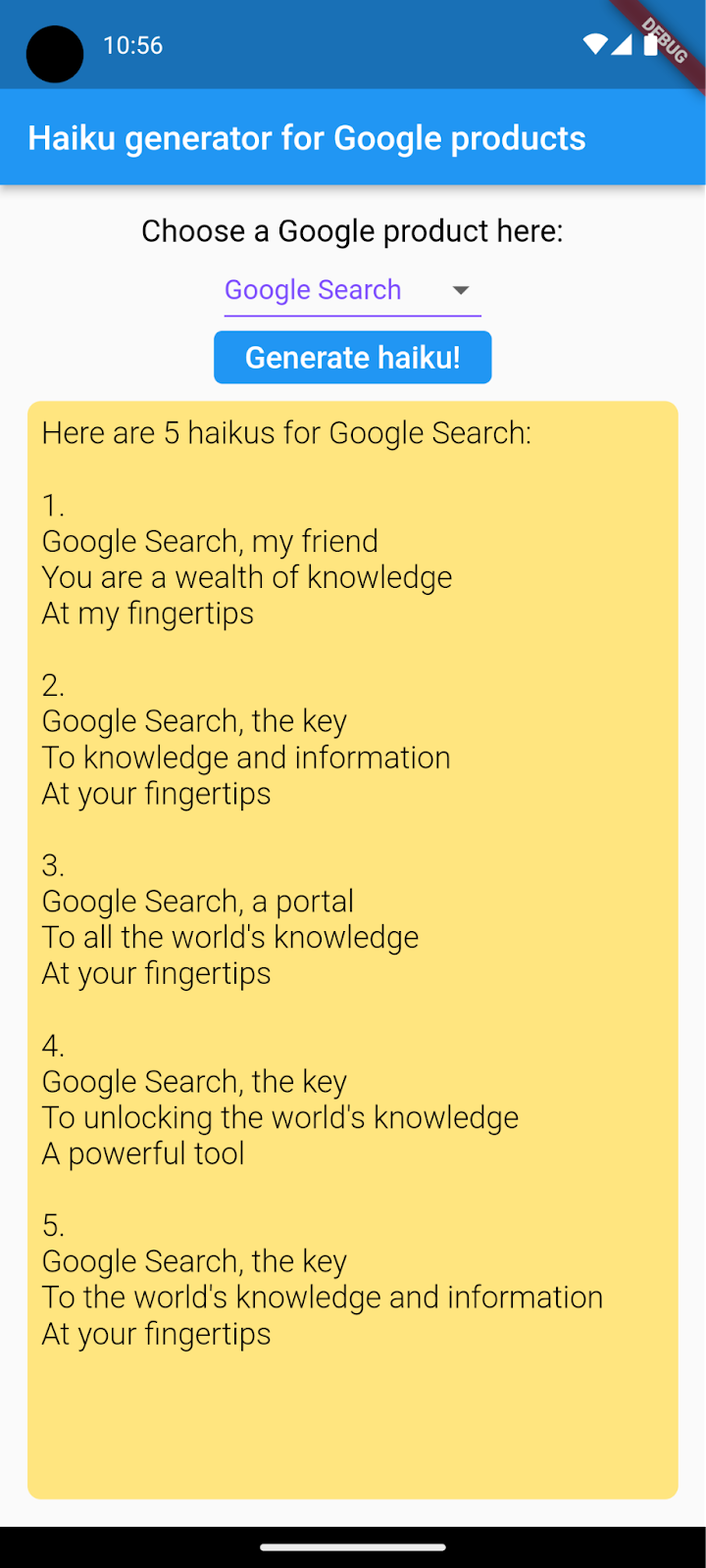 Create haikus about Google products with the PaLM API and Flutter ...