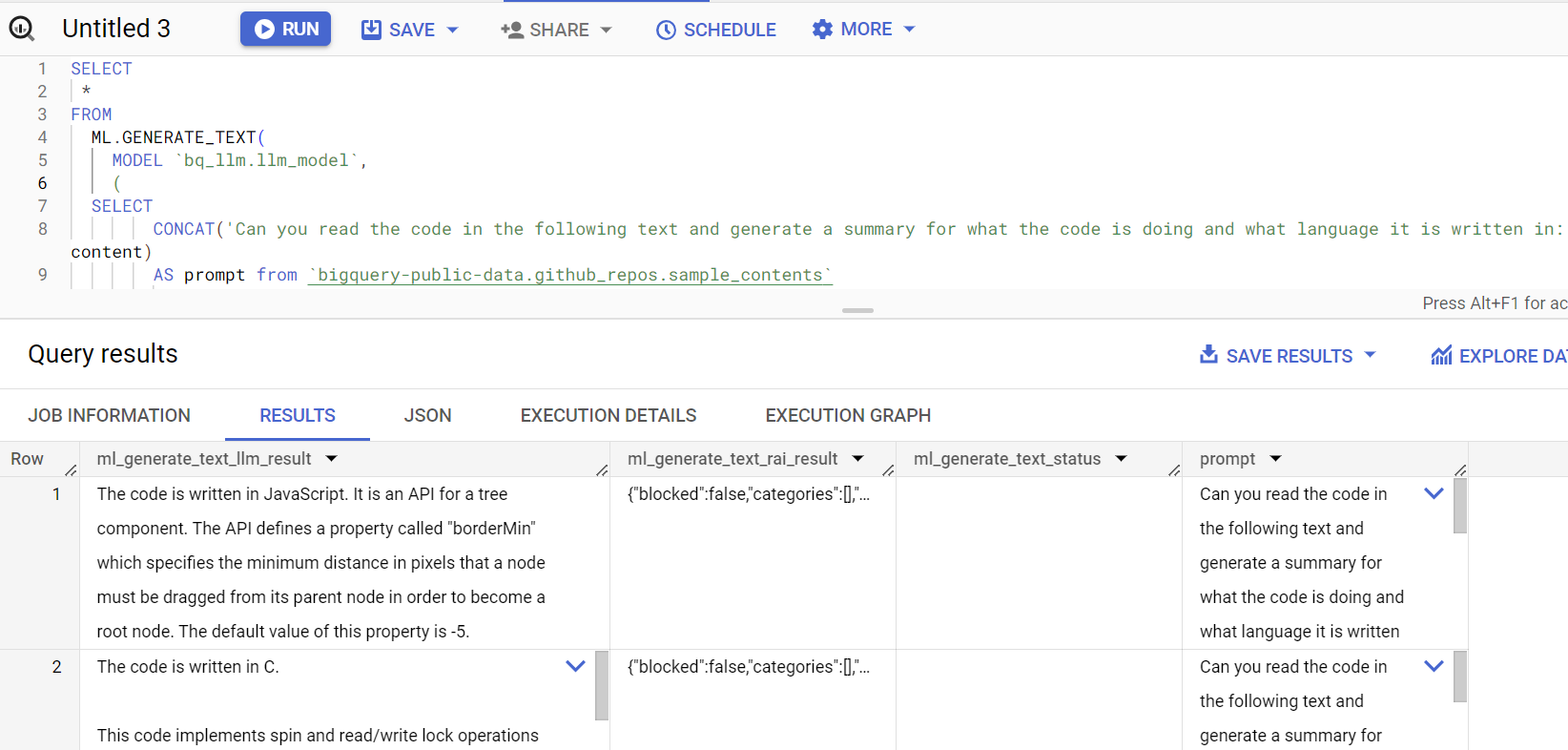 SQL-only LLM with BigQuery ML using Vertex AI PaLM API | Google Codelabs